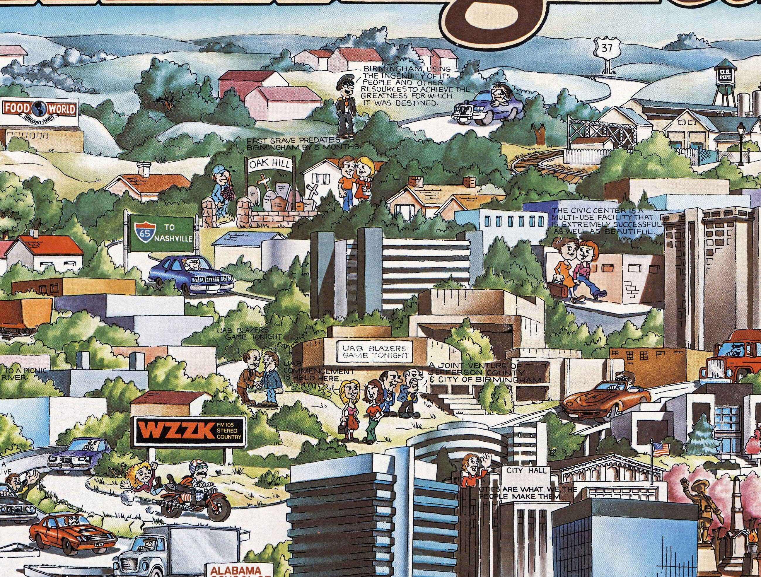 1981 Birmingham Alabama Map Vintage Birmingham Poster Art Alabama ...