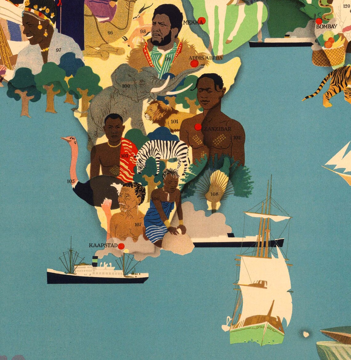 1950 World Map Print Pictorial World Map Poster World - Etsy