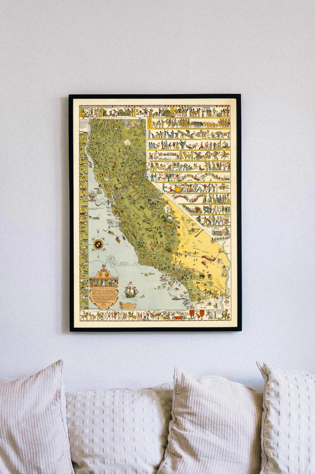 1927 California Map Jo Mora Print Vintage California Print California ...