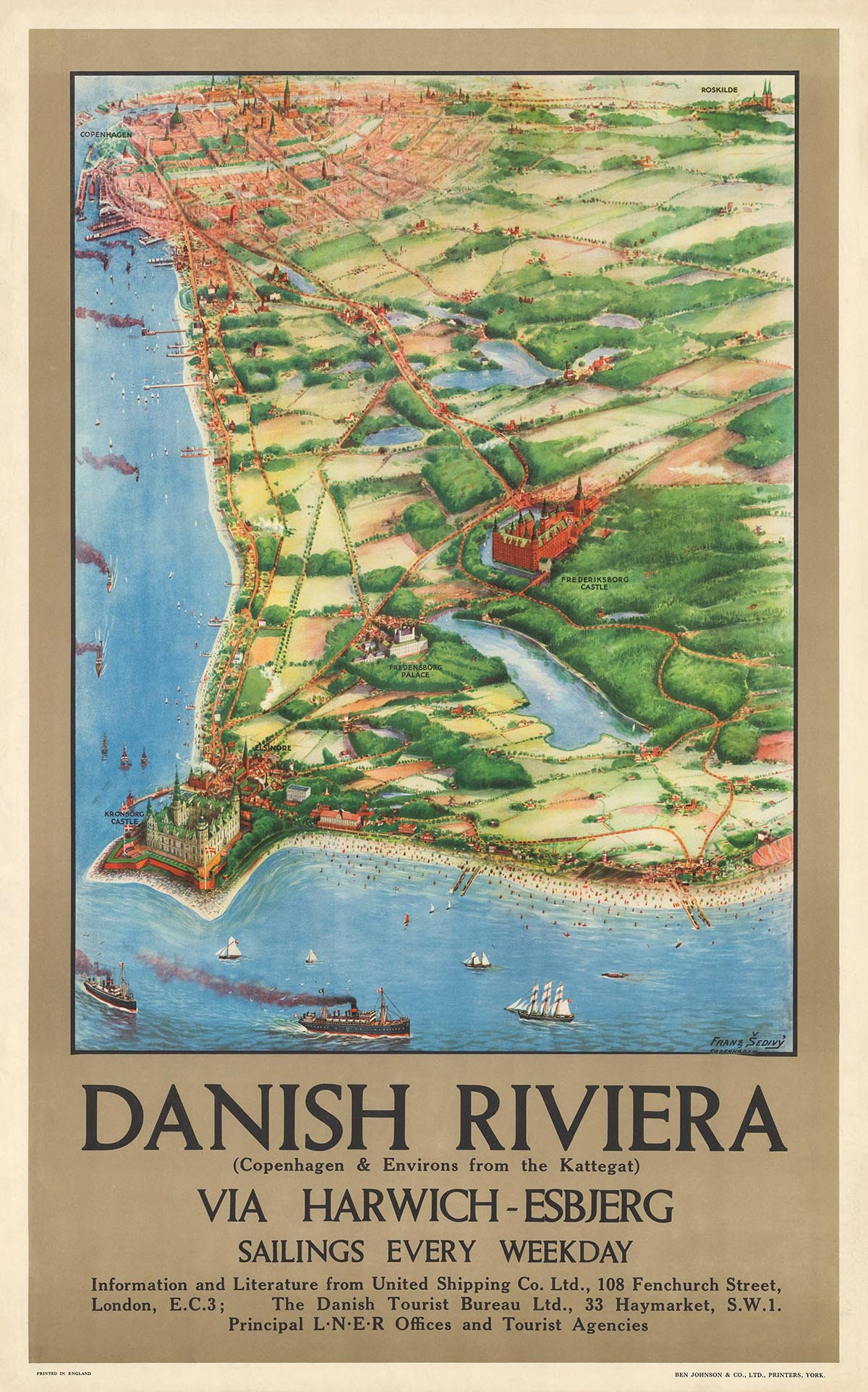 1930 Danish Riviera Map Copenhagen Map Print Denmark Map - Etsy