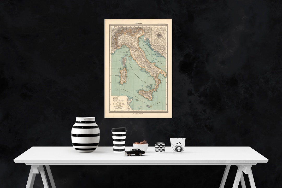 1888 Vintage Italy Map - Old Map Print - Wall Decor Map Art - Antique ...