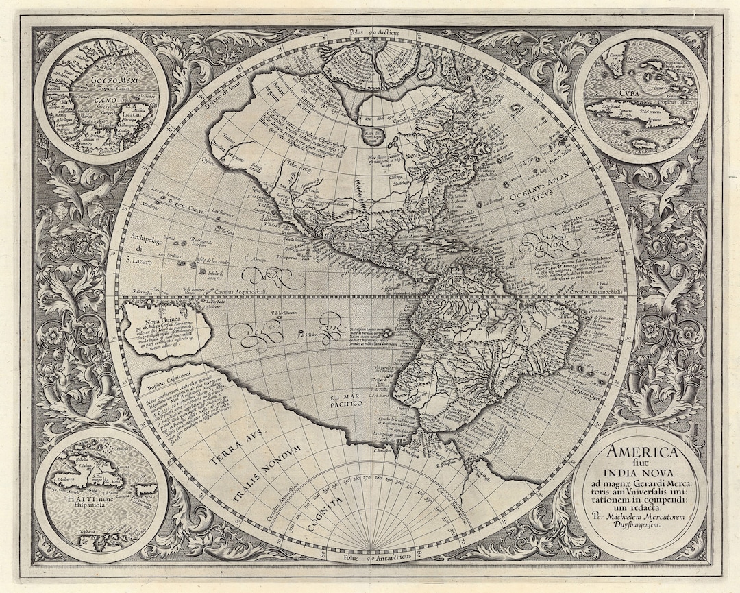 1607 Vintage America Map - Old America Map Print - Wall Decor Map Art ...