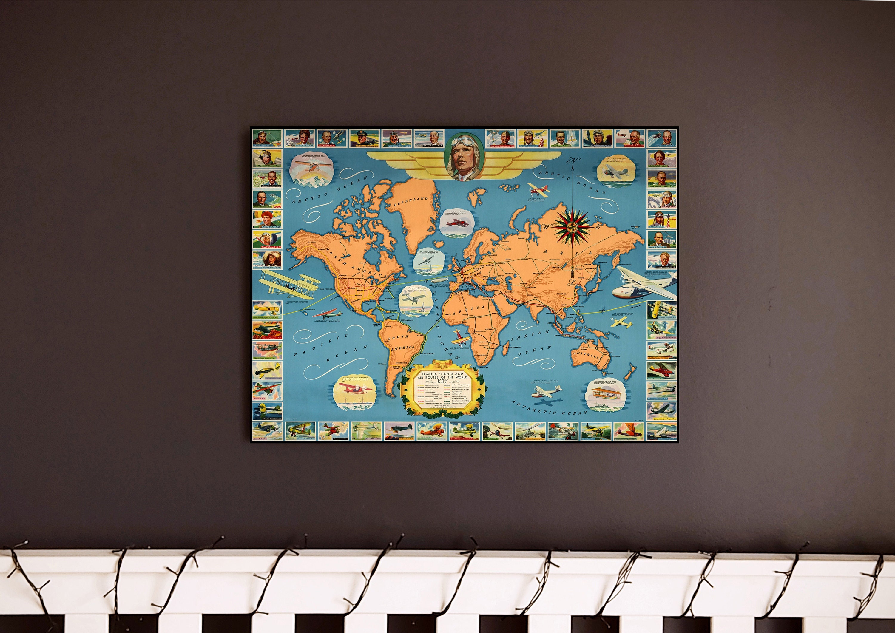 1937 Aviation Poster Famous Flights and Air Routes of the World ...