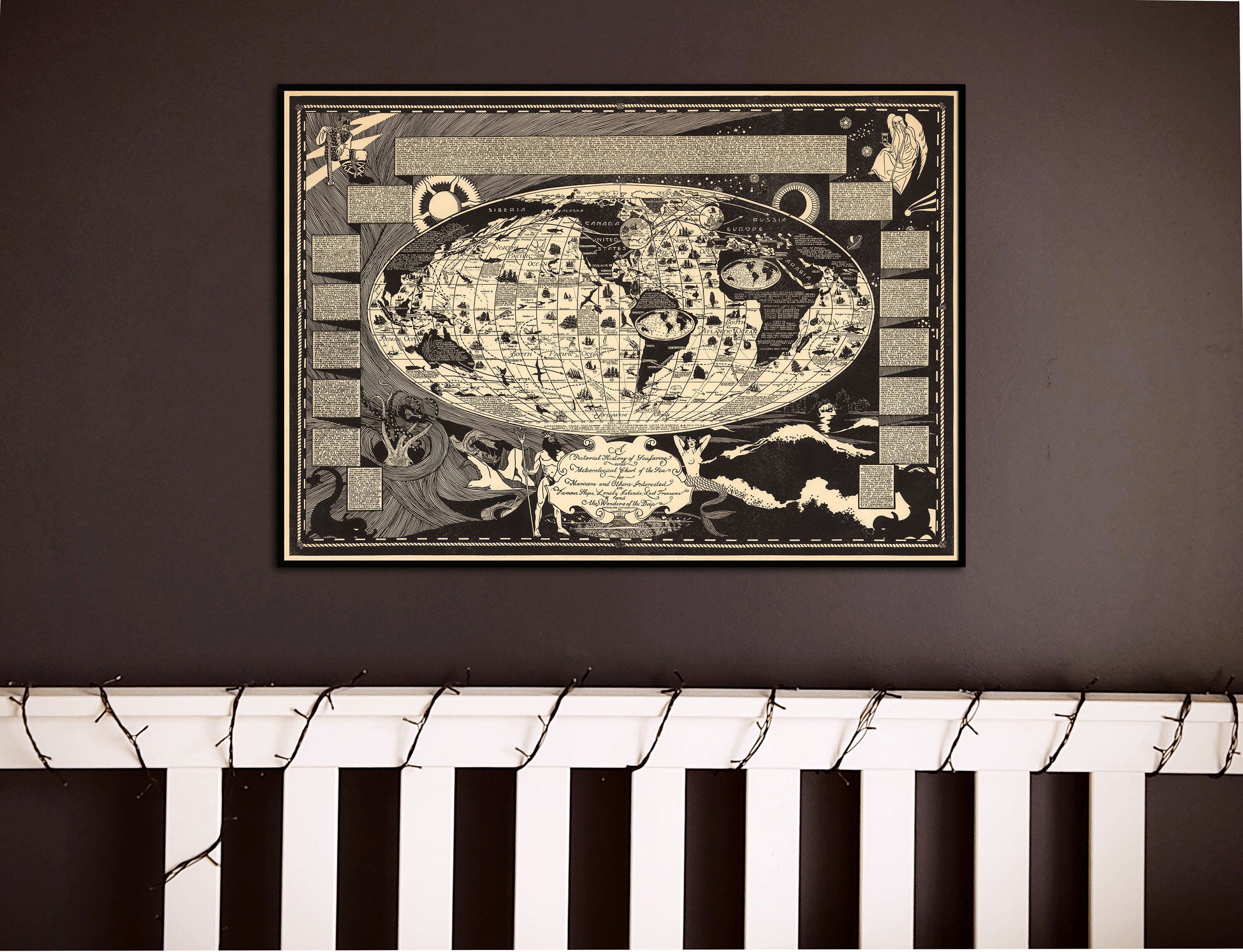 1935 World Map Oceans Map Wall Art Pictorial Sea Map - Etsy