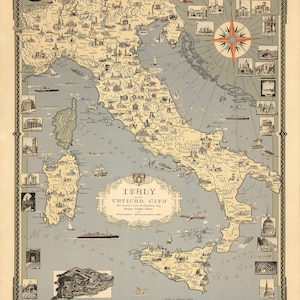 1935 Italy Map Print - Vintage Poster Map - Italy With Vatican City ...