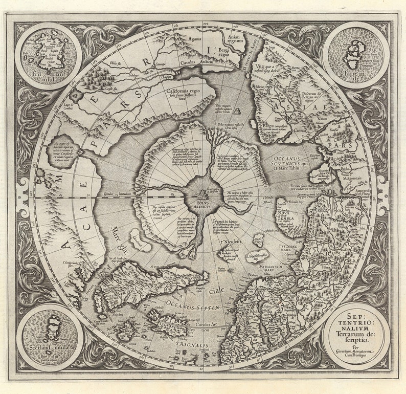 1607 Vintage Arctic Map Old North Pole Map Print Wall Decor Map Art ...