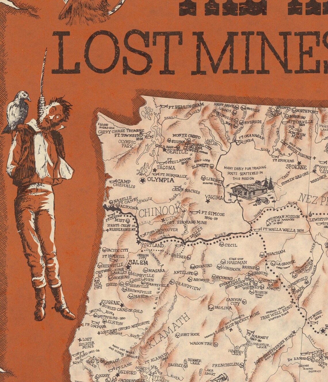 1968 U.S. Western Map Vintage the Historic Western Poster Print Ghost ...