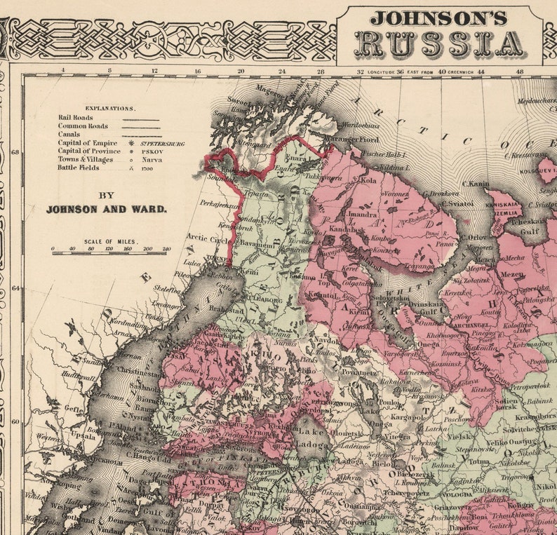 1864 Vintage Russia Map Old Map Print Russia Map Poster Print Vintage ...