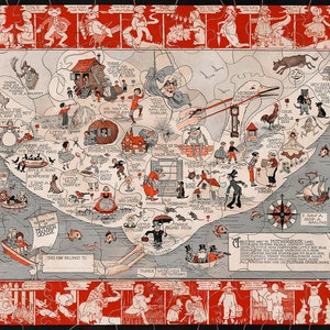 1930 Mother Goose Land Map - Mother Goose Print - Puzzle Map Poster ...