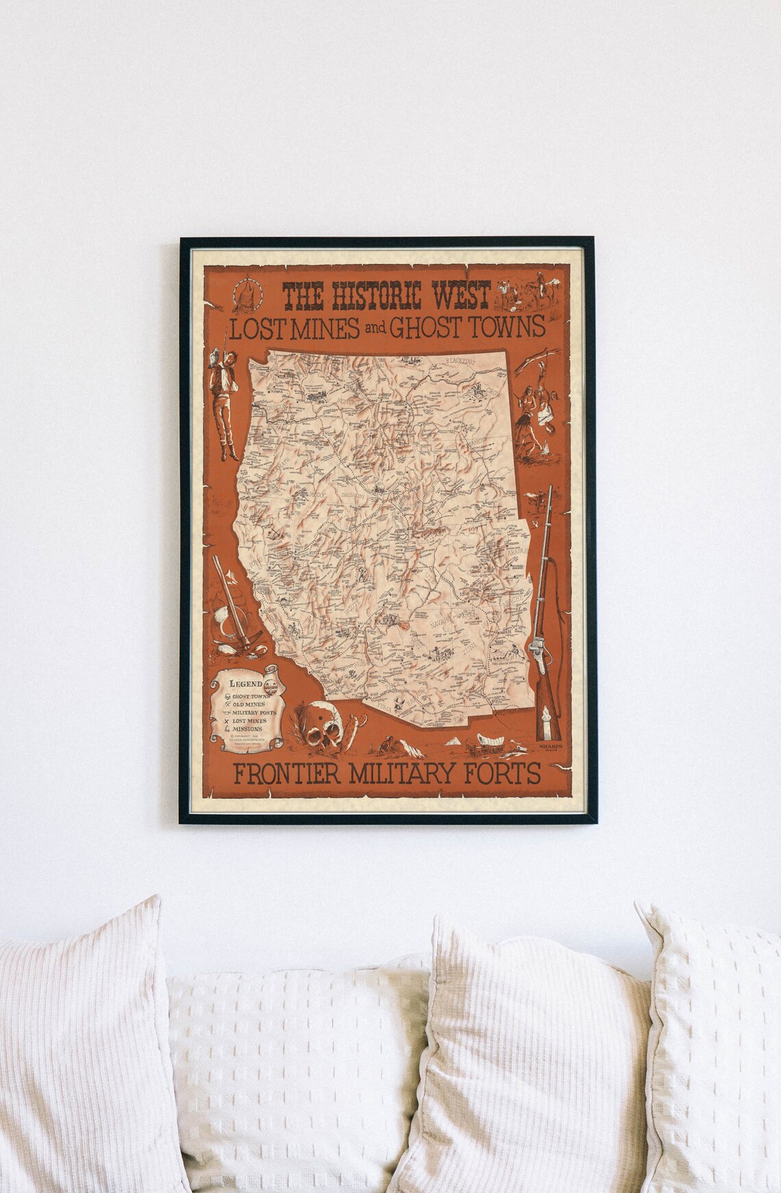 1968 U.S. Western Map Vintage the Historic Western Poster Print Ghost ...