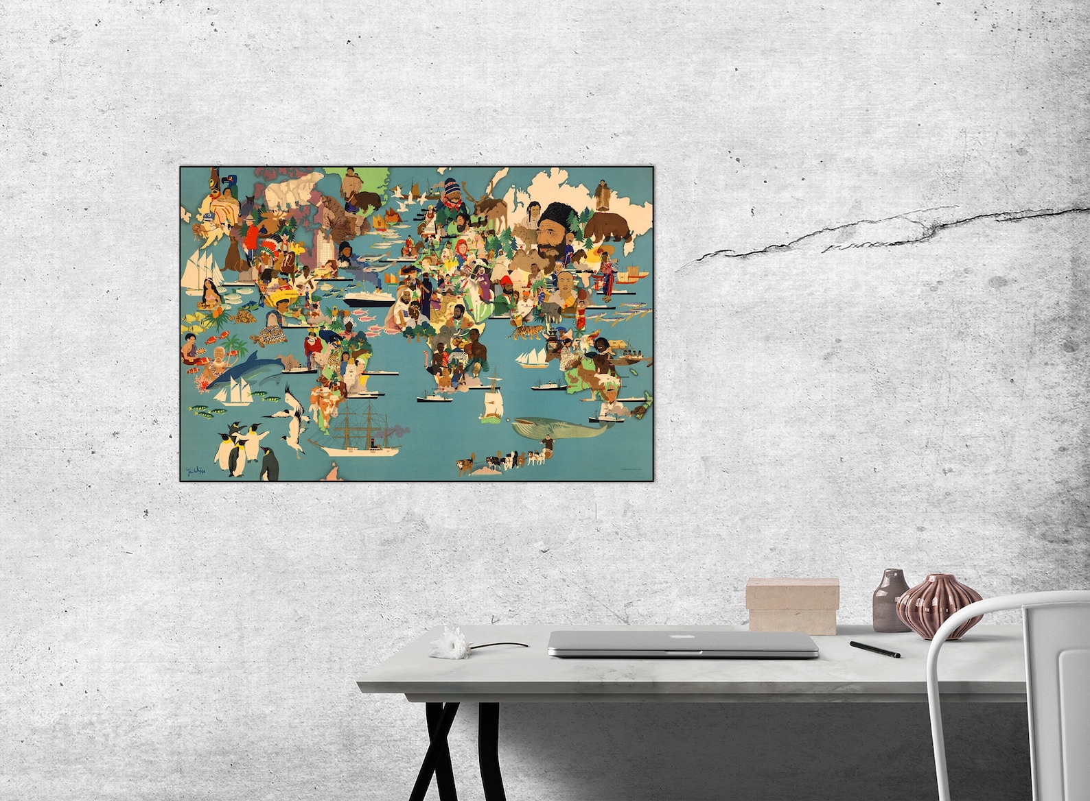 1950 World Map Print Pictorial World Map Poster World Travel Map World ...