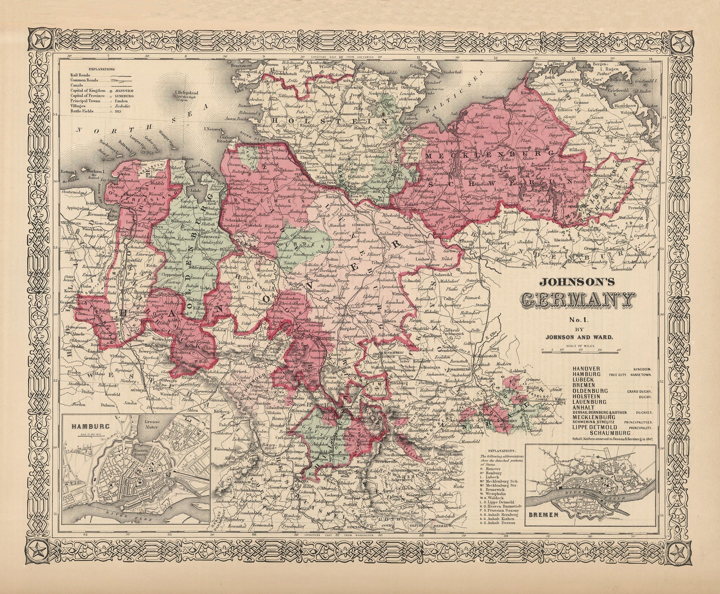 1864 Vintage Germany Map Old Map Print Germany Map Poster - Etsy