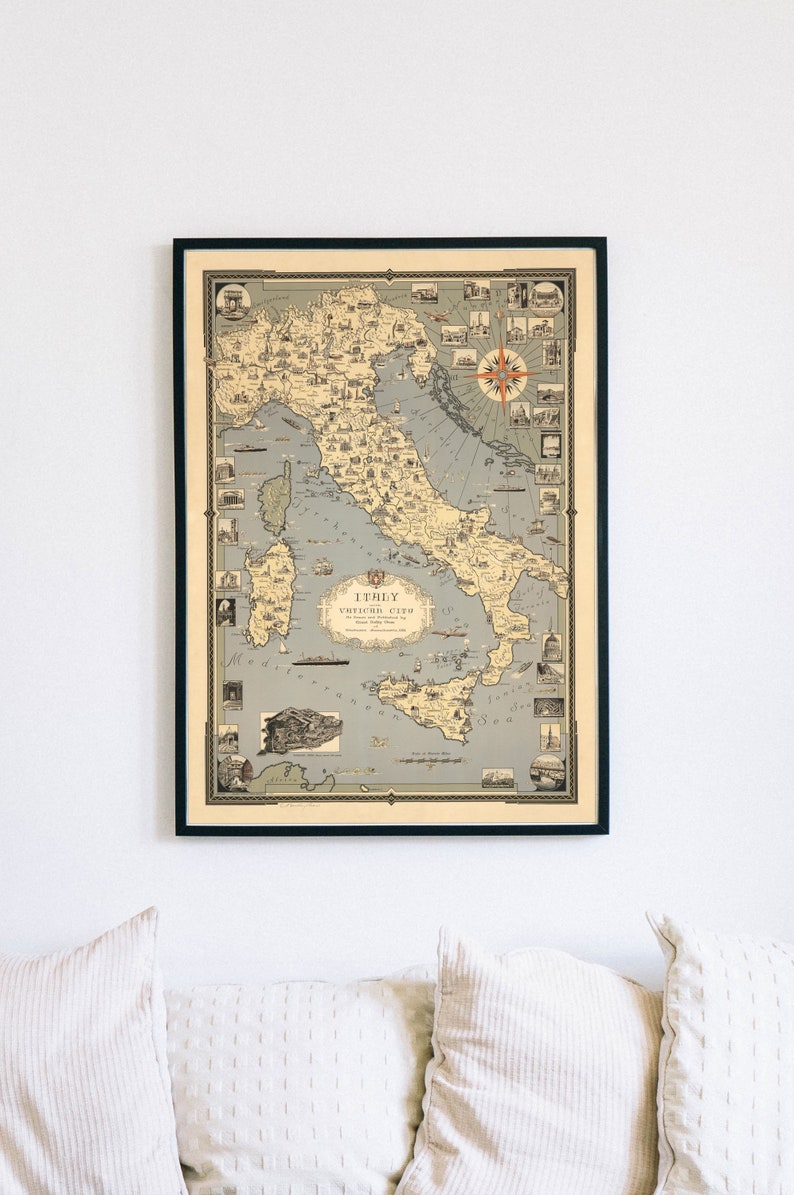 1935 Italy Map Print Vintage Poster Map Italy With Vatican - Etsy