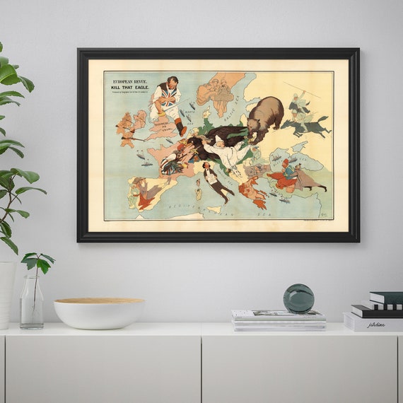 1914 WW1 Map Vintage Pictorial Cartoon Map Europe War | Etsy