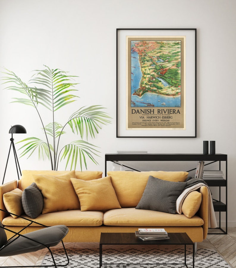 1930 Danish Riviera Map Copenhagen Map Print Denmark Map - Etsy