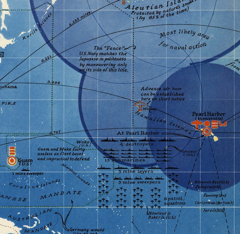 1938 U.S. Navy Ships Map: Vintage WWII Pacific War Print - Etsy Canada