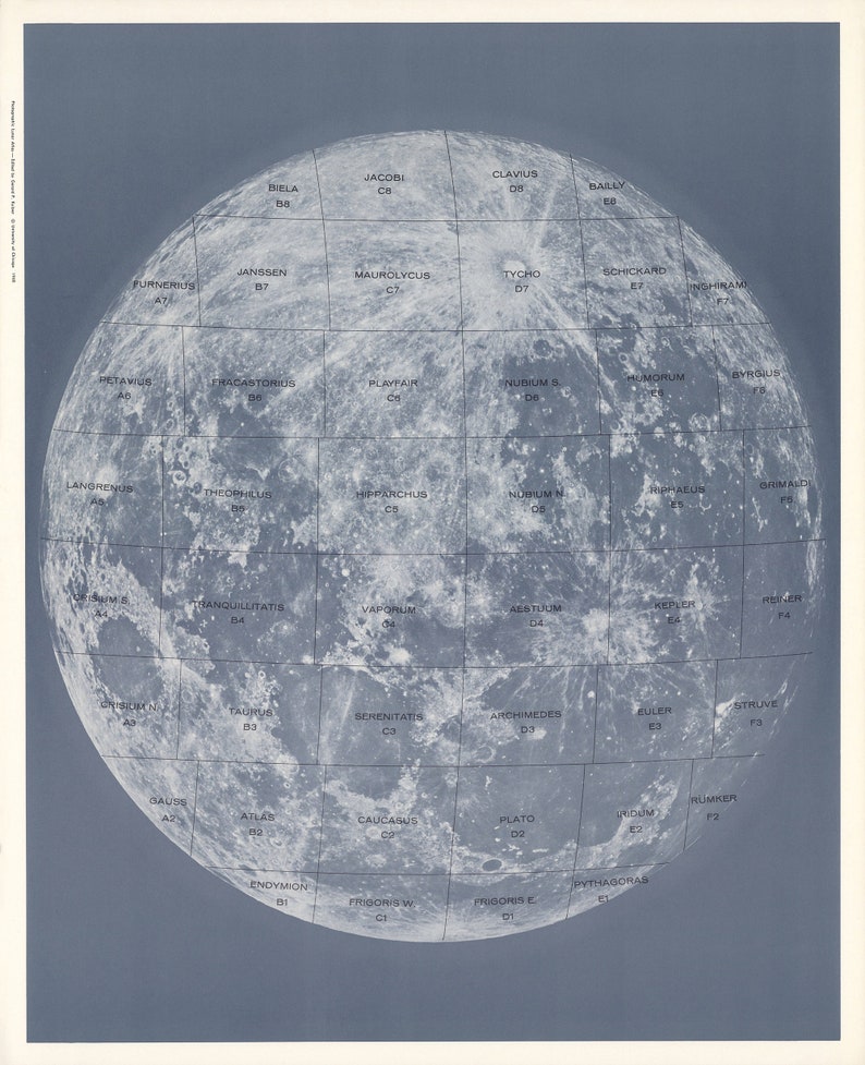 1960 Chart of the Moon Poster Photographic Lunar Atlas - Etsy