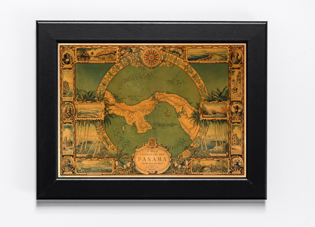 1930 Map Of Panama Vintage Pictorial Panama Map Canal Zone Print