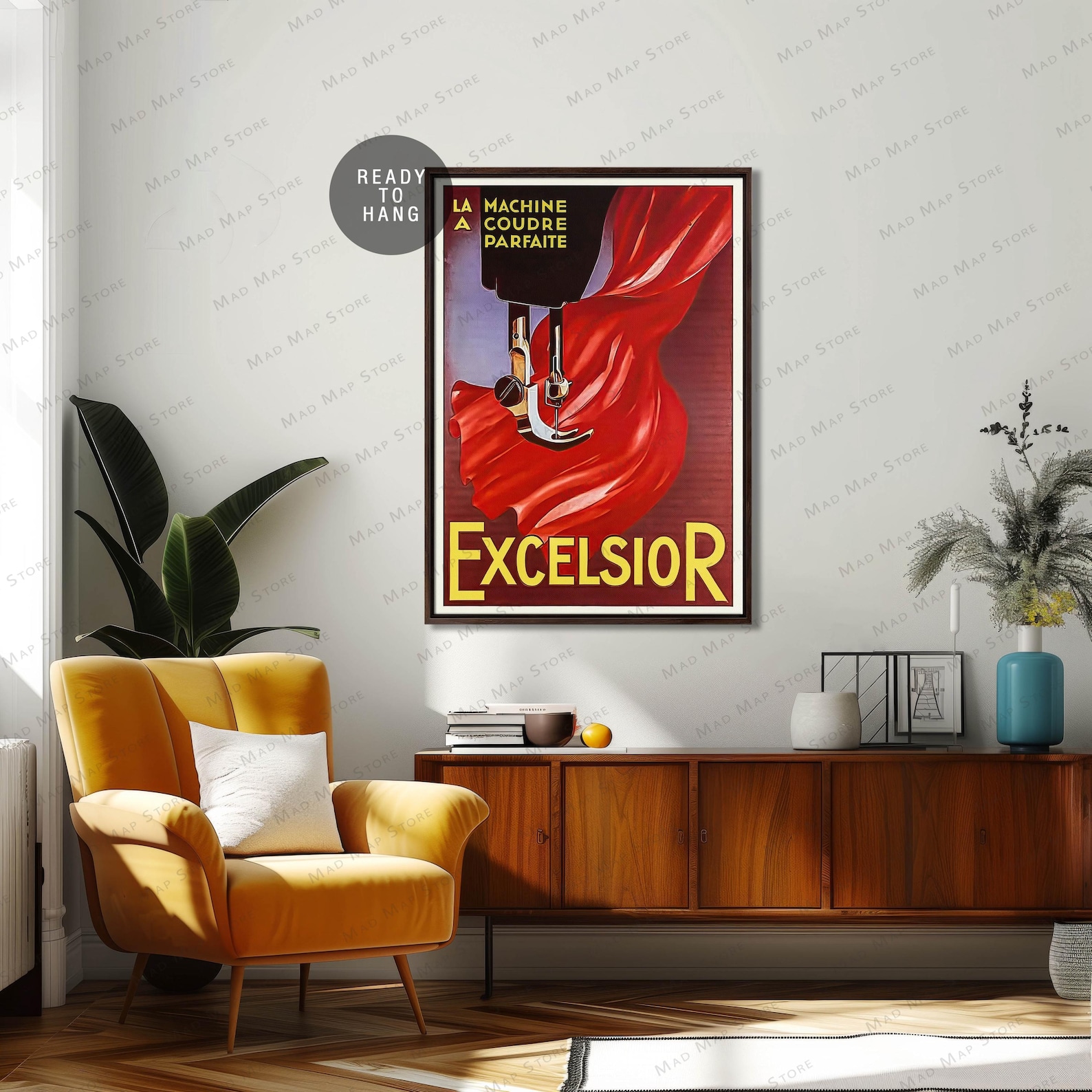 Vintage French Sewing Machine Poster: Excelsior Advertisement, Framed ...