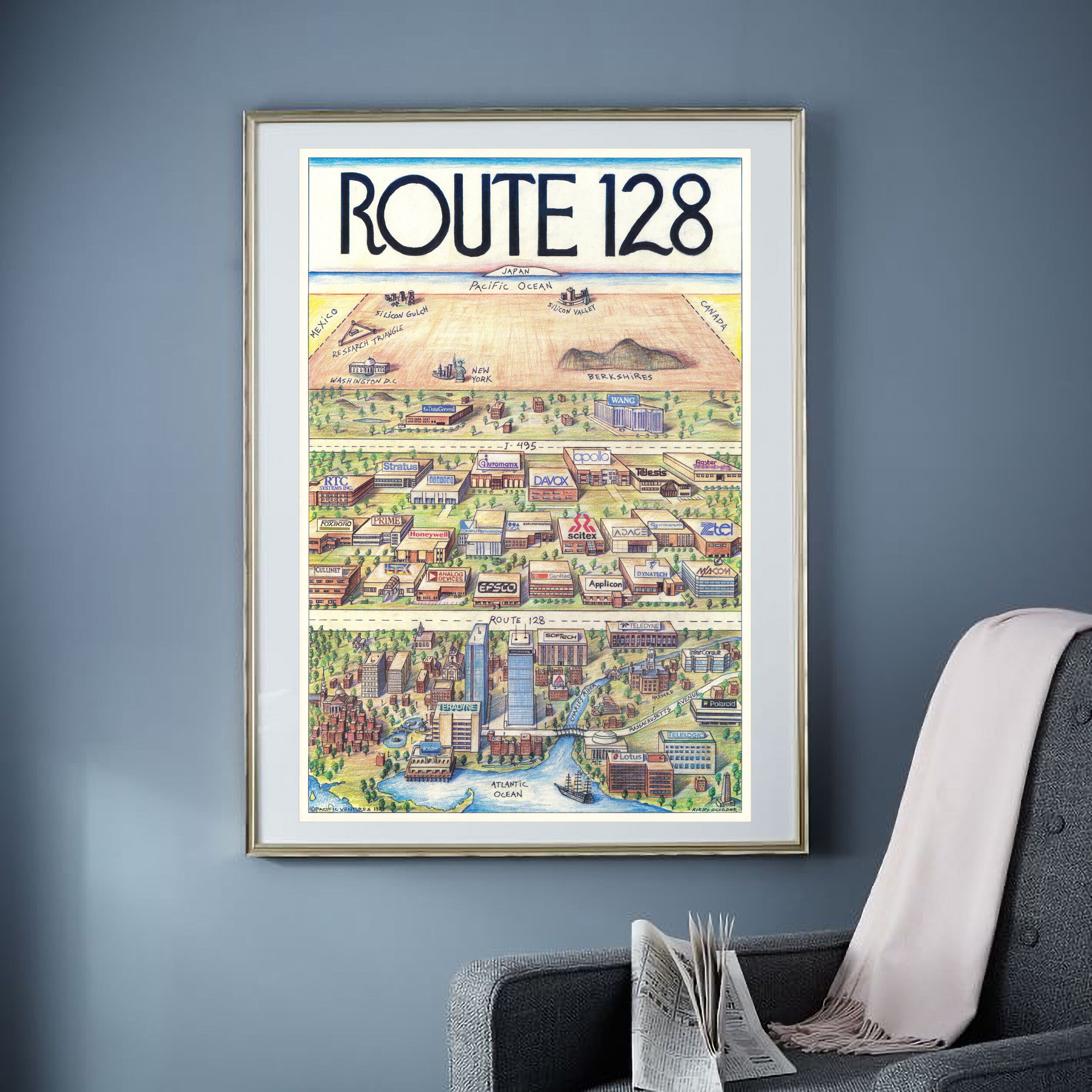 1984 Route 128 Poster Vintage Route 128 Print Art Boston Map Print Tech ...