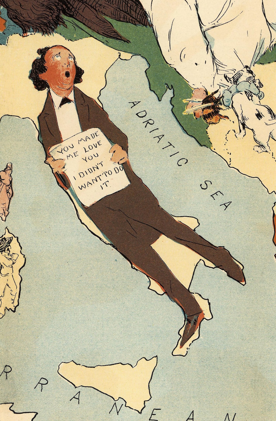 1914 WW1 Mapa - Mapa de dibujos animados pictóricos vintage - Impresión ...