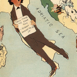 1914 WW1 Map - Vintage Pictorial Cartoon Map - Europe War Poster Print ...