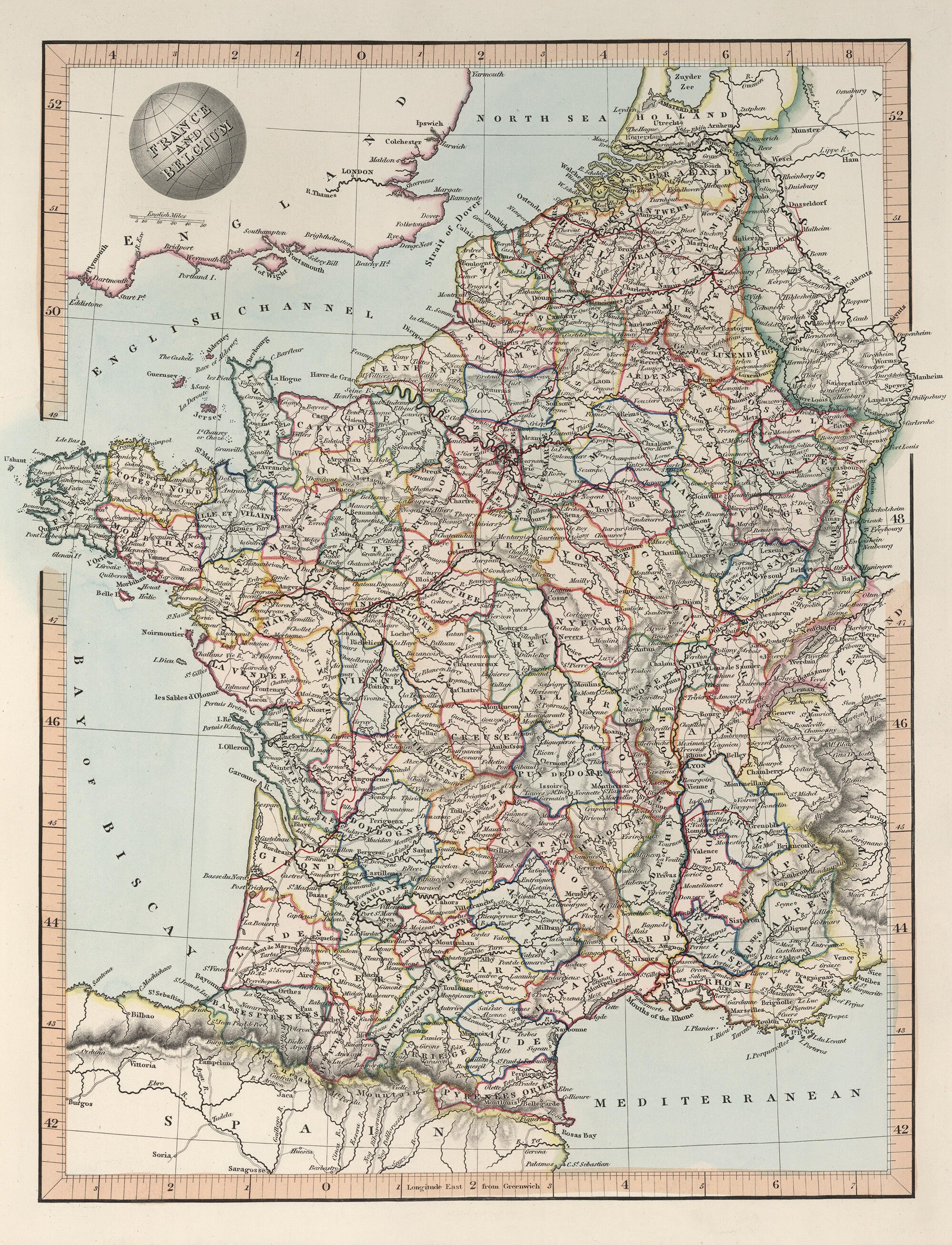 1850 Vintage France / Belgium Map Old Map Print Wall Decor - Etsy