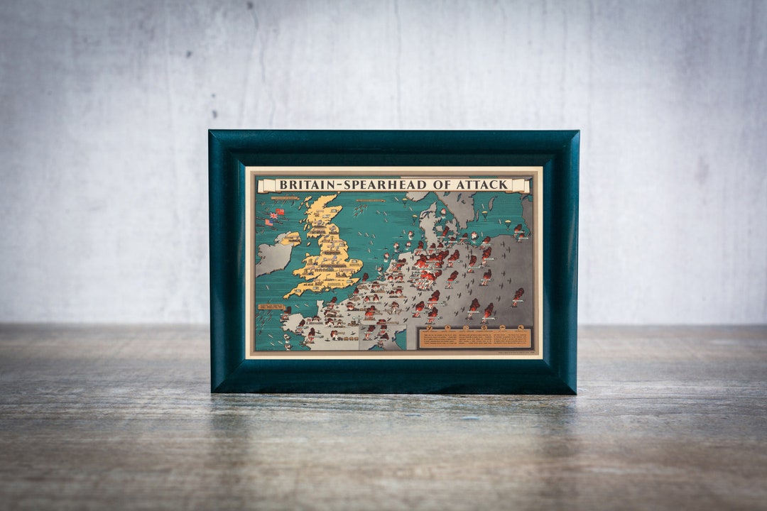 1944 Great Britain WW2 Map - World War II Pictorial Map - England War ...