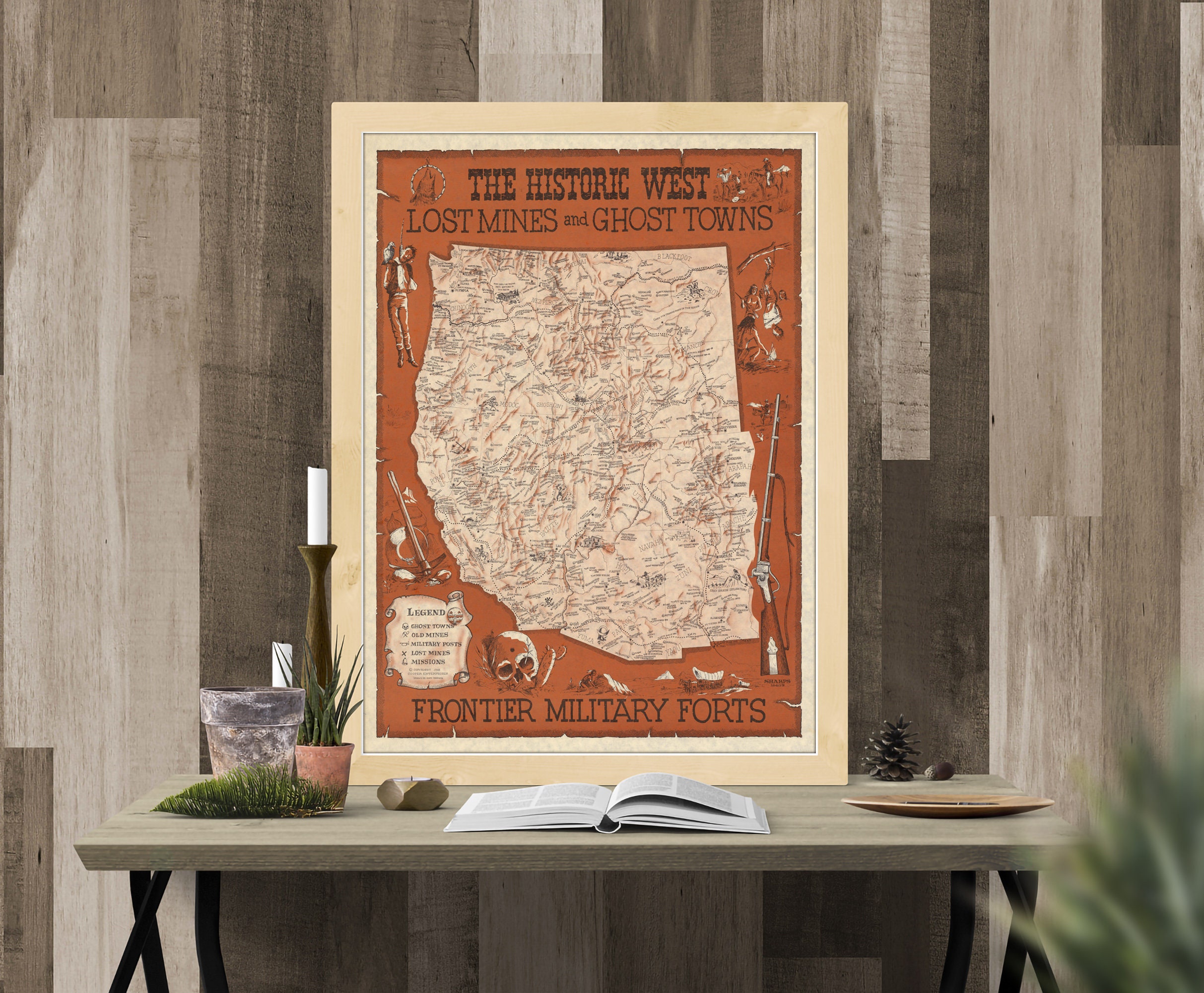 1968 U.S. Western Map Vintage the Historic Western Poster Print Ghost ...
