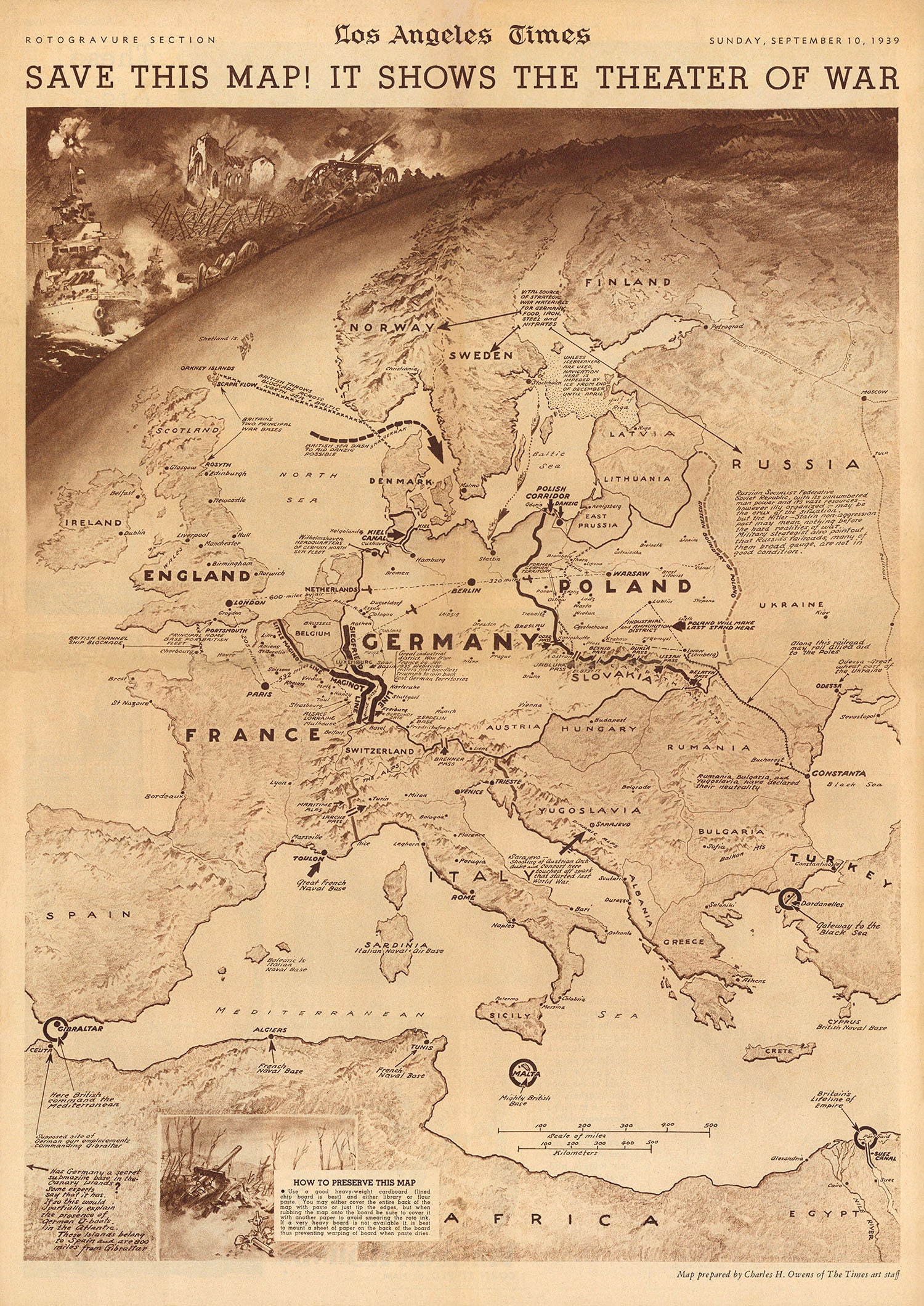1939 World War 2 Map Vintage Los Angeles Times Print - Etsy