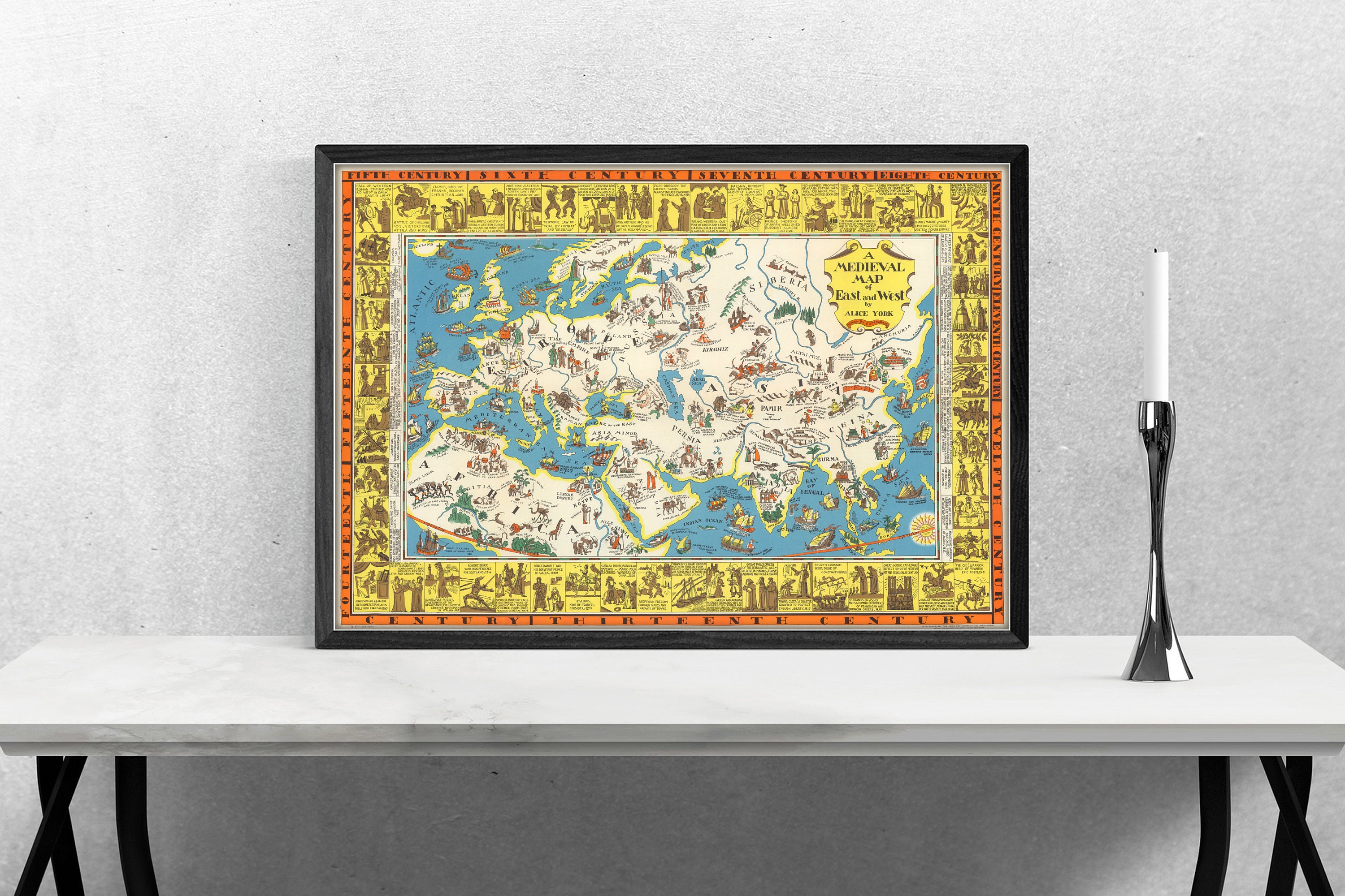 1925 Vintage Medieval Map Medieval Map of East and West Vintage Old Map ...