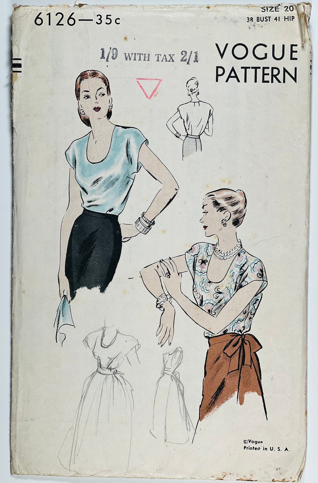 1940's Vintage Sewing Pattern Misses Blouse Bust 32