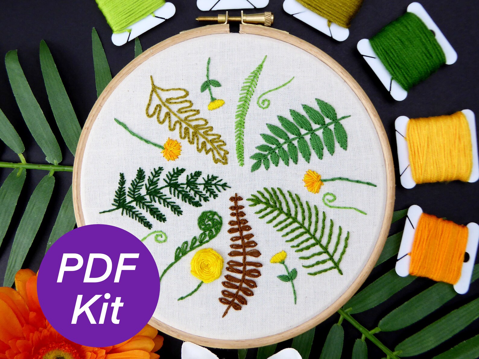 Forest Ferns PDF Pattern Embroidery Kit Beginners DIY Modern Craft ...