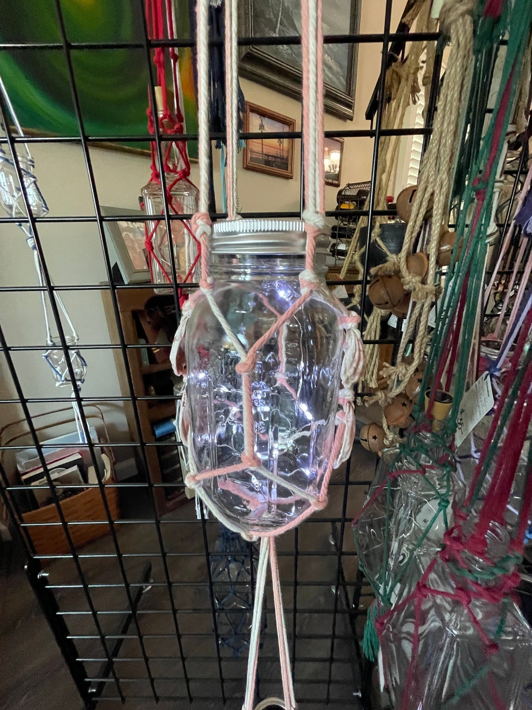 50” Double Mason Jar Coastal Solar Hanging Lights; Sea Shells, off ...