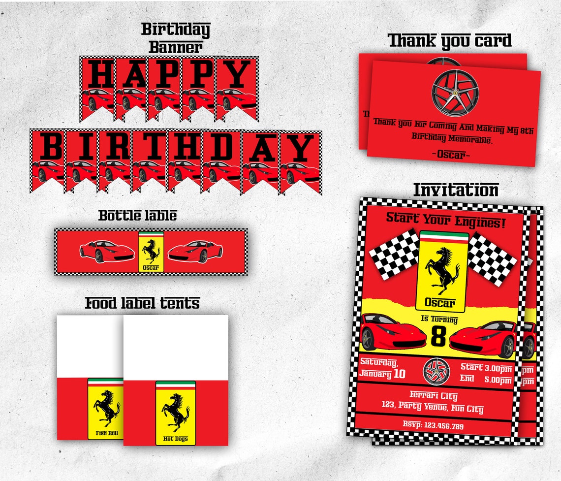 Ferrari Birthday Party Pack Ferrari Birthday Invitation Race | Etsy