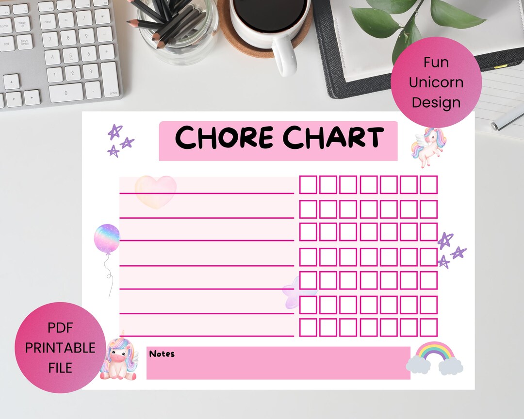 Kids Pink Unicorn Chore Chart Printable | Instant Download - Etsy