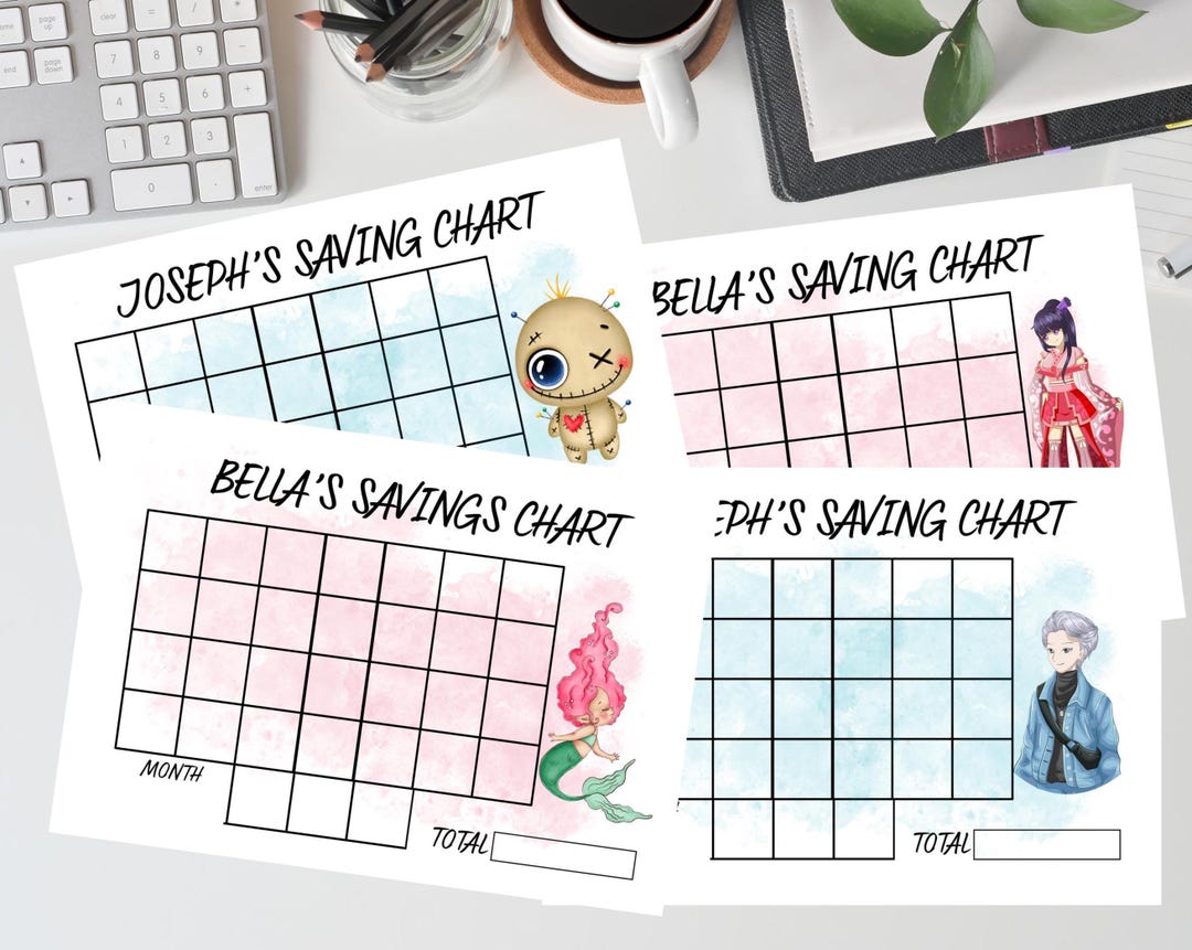 Personalised Savings Chart Printable Bundle | 10 Fun Kids Pocket Money ...