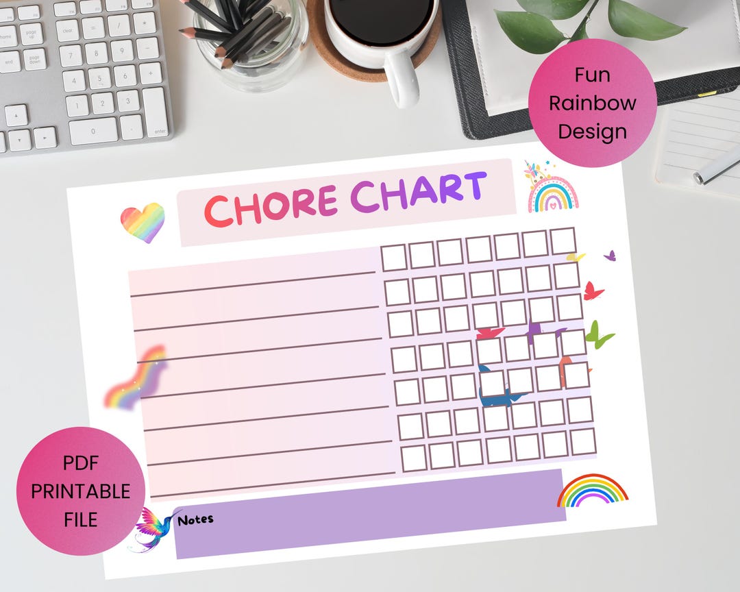 Kids Rainbow Chore Chart Printable | Instant Download - Etsy