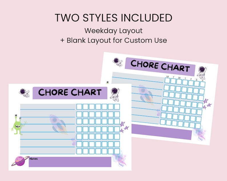 Kids Outer Space Chore Chart Printable | Instant Download - Etsy Canada