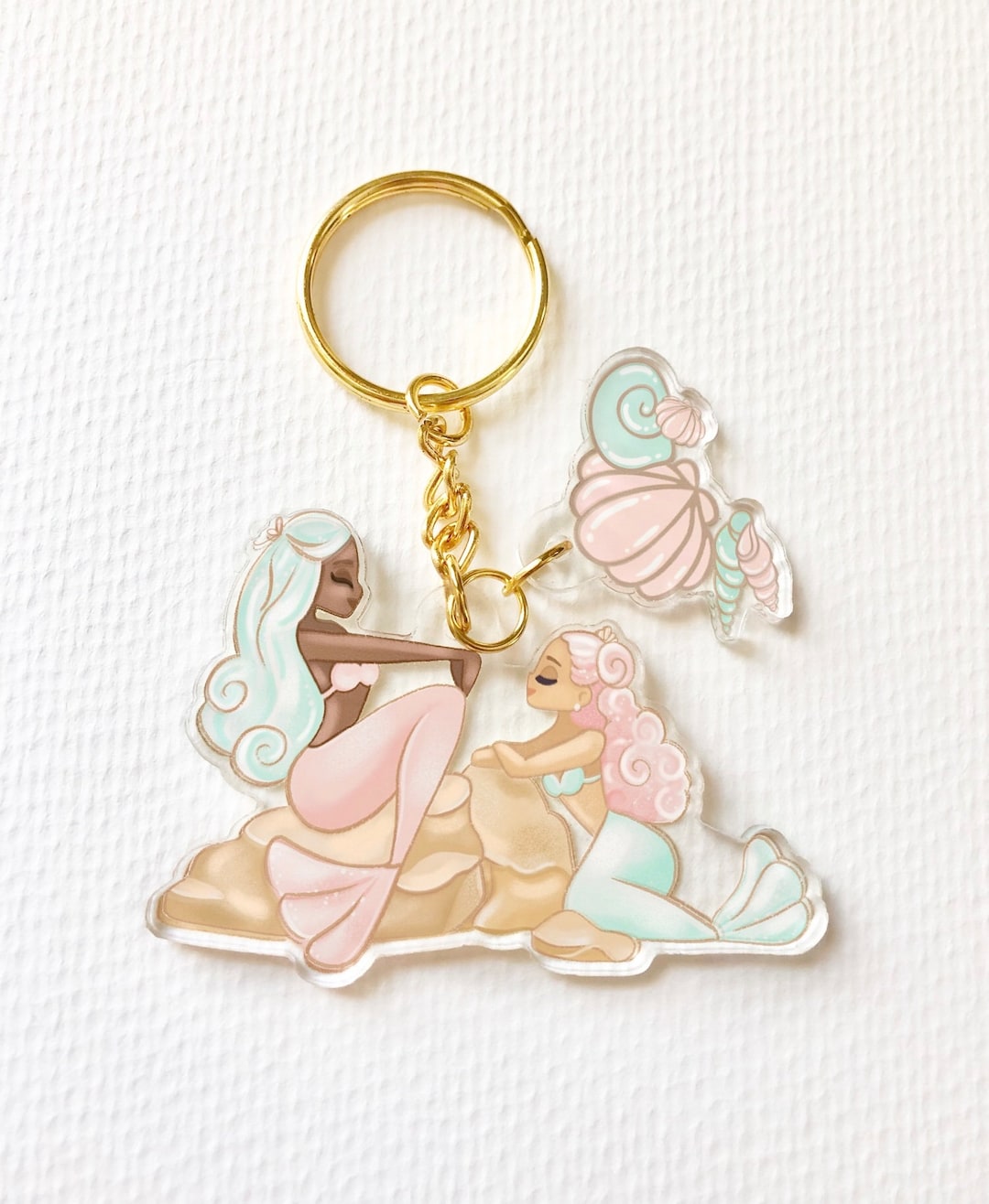Pearl & Isla Mini Mermaids Keychain / Cute Pink and Aqua - Etsy