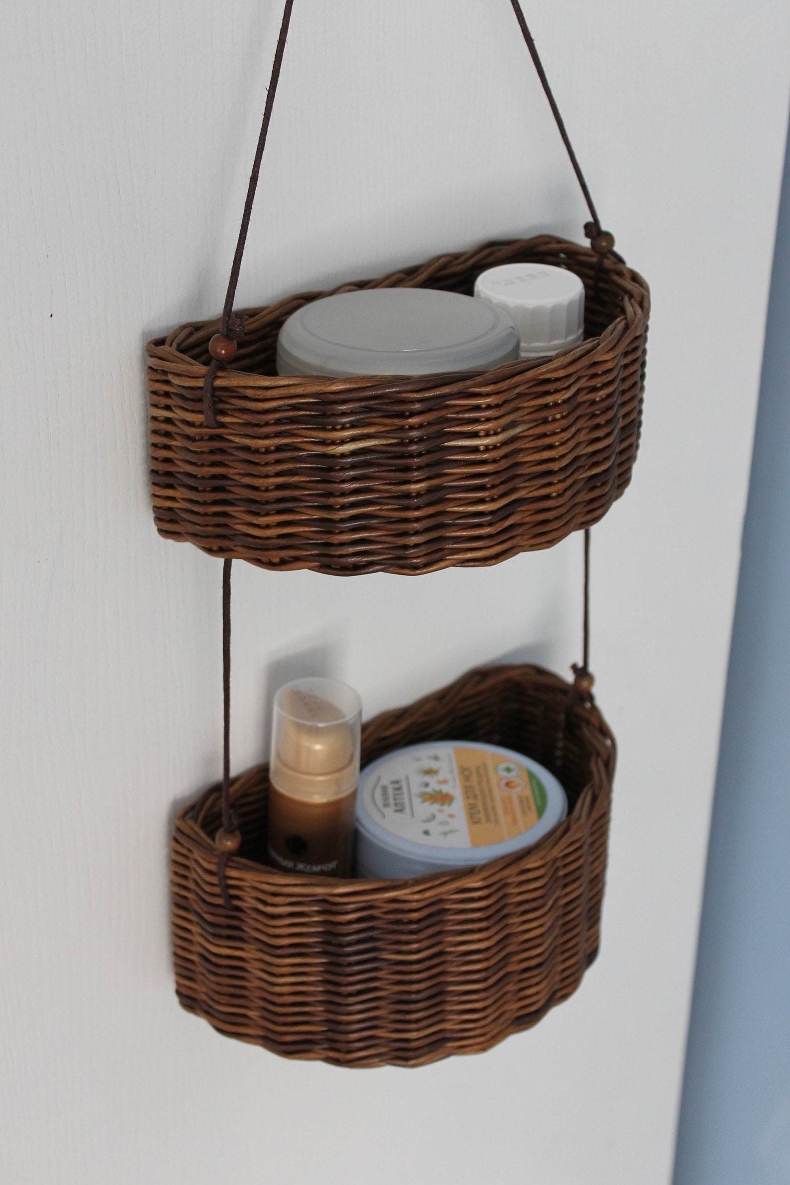 Wall hanging storage basket two tier wicker basket for | Etsy