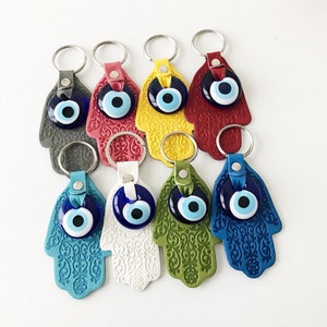 Hand of Fatima, Leather Keychain,turkish Evil Eye Hamsa Keyring - Etsy