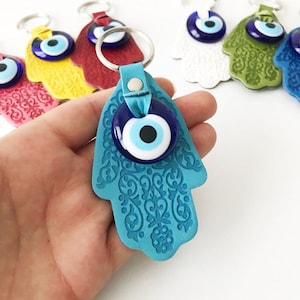 Hand of Fatima, Leather Keychain,turkish Evil Eye Hamsa Keyring - Etsy
