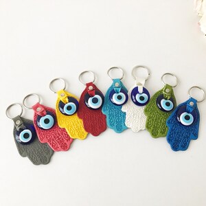 Hand of Fatima, Leather Keychain,turkish Evil Eye Hamsa Keyring - Etsy
