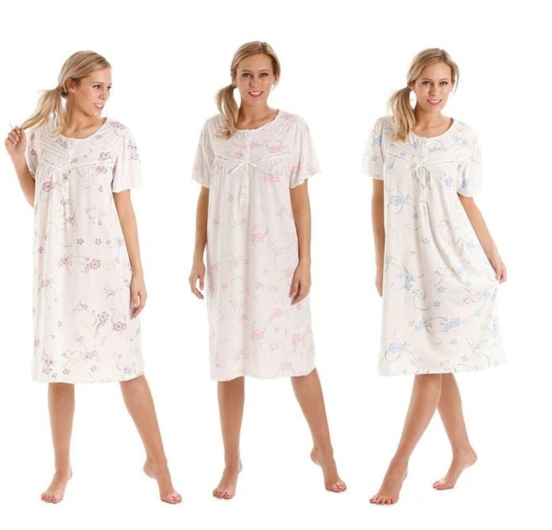 Ladies Floral Short Sleeve Nightdresses Nightie Night Gown - Etsy UK