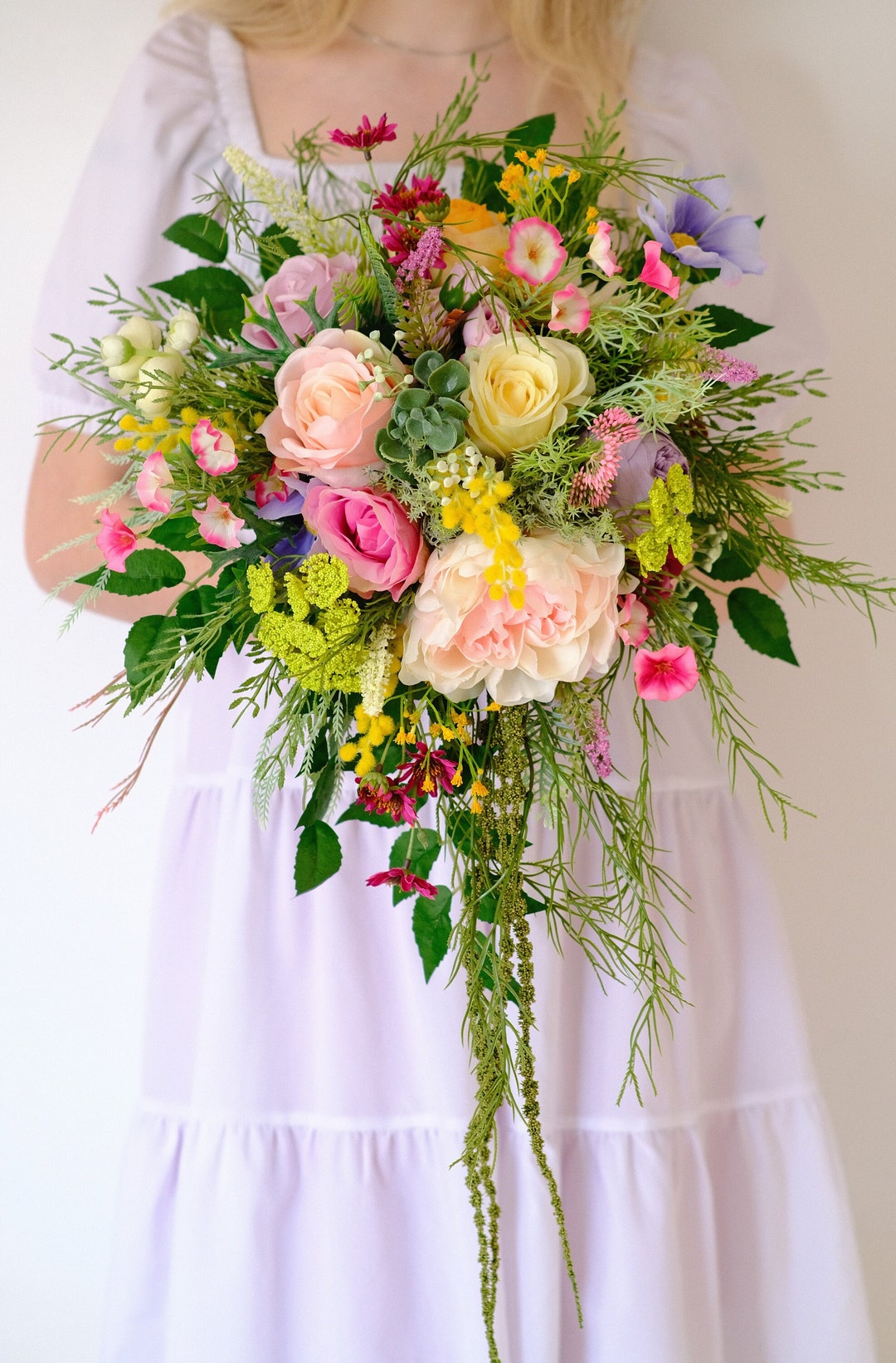 Wildflower Bridal Bouquet Lush Pastel Garden Wedding Bridesmaid Bouquet ...