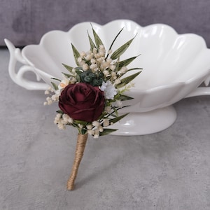 Burgundy Ivory Boutonniere Buttonhole Wedding Flowers Groom Wedding ...