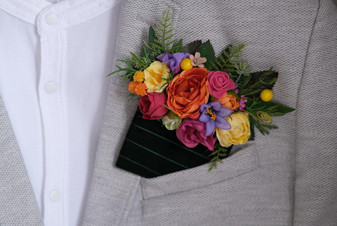Colorful Pocket Boutonniere Pink Orange Purple Wedding Flowers Groom ...