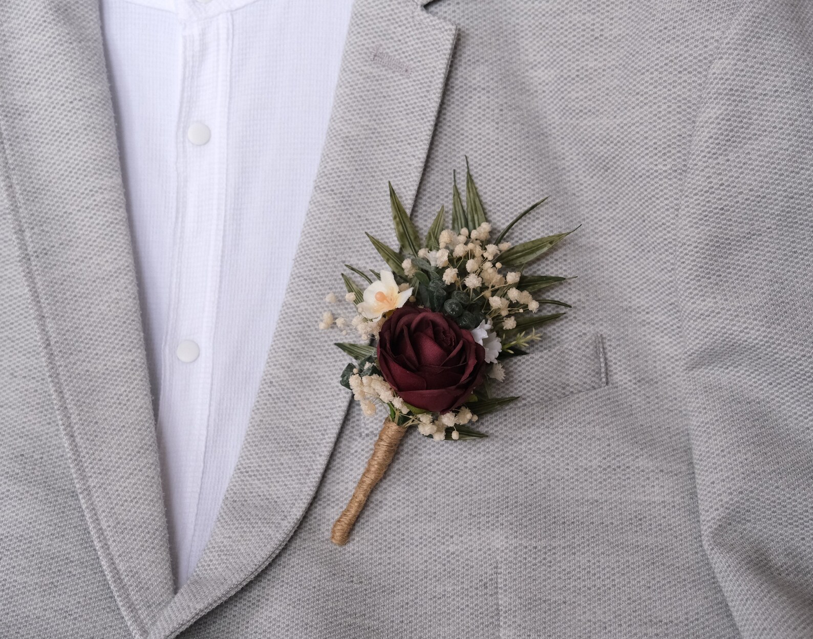 Burgundy Ivory Boutonniere Buttonhole Wedding Flowers Groom Wedding ...
