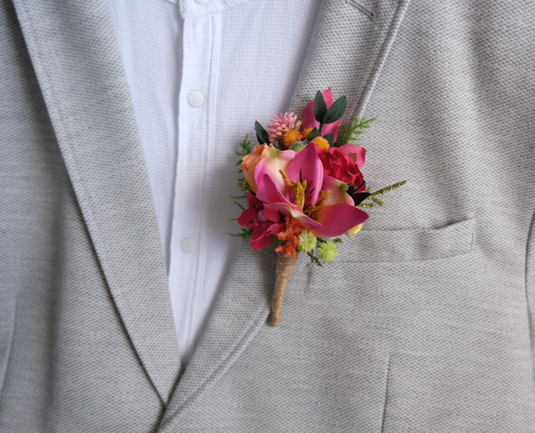 Colorful Boutonniere Pink Orange Wedding Flowers Groom Groomsmen ...